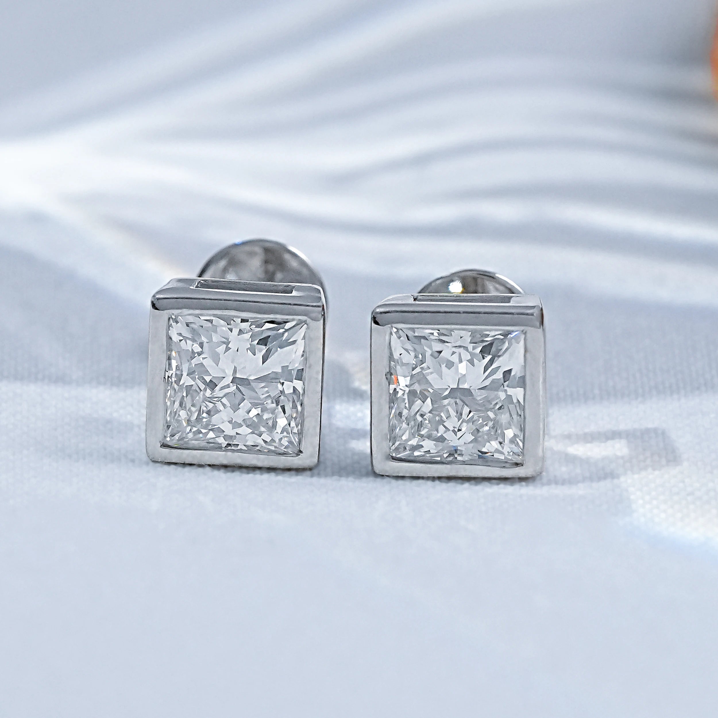 Princess Cut Lab Diamond Bezel Studs – EARS DECOR